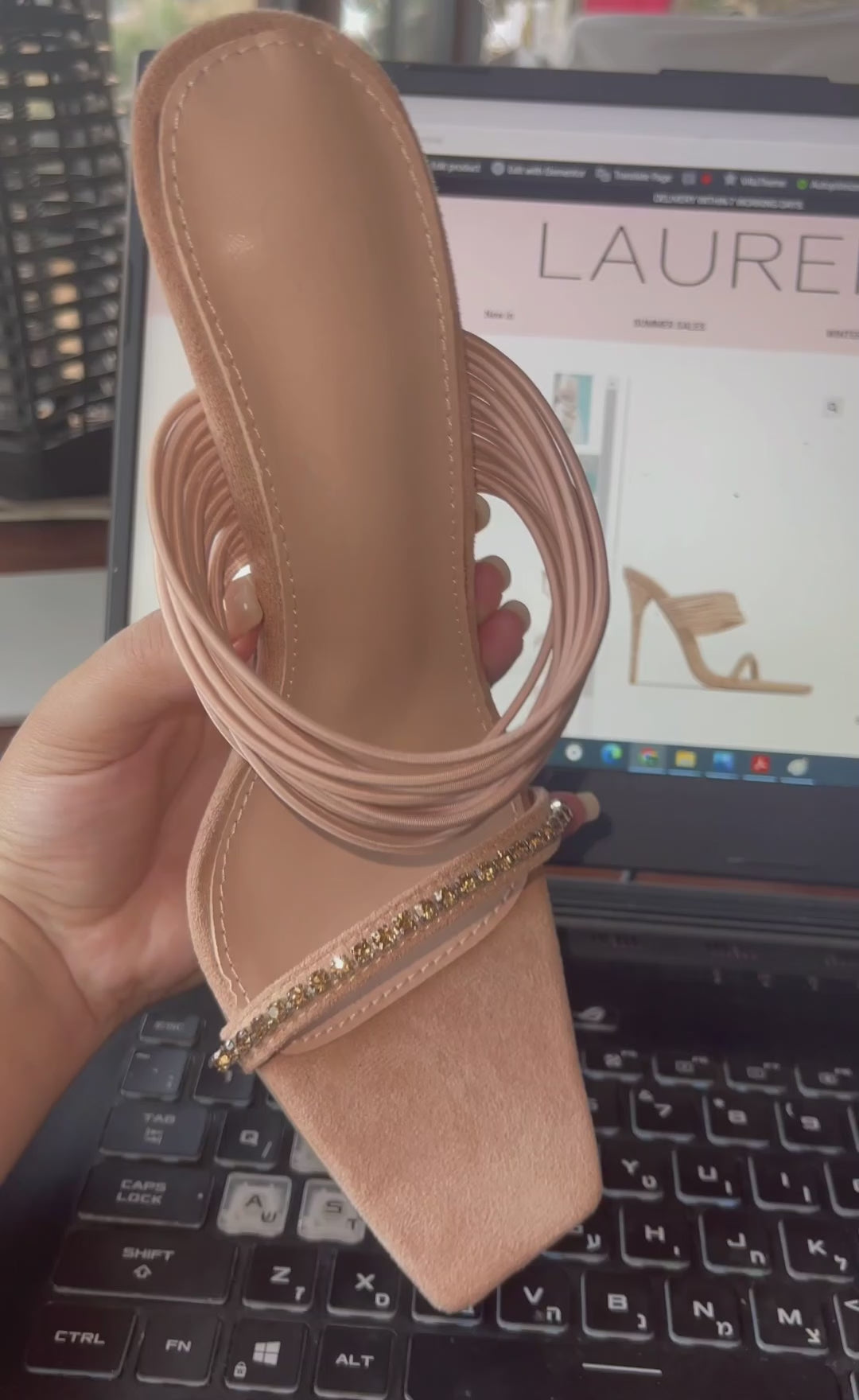 Ophelia Red Faux Suede Heels - Embellished Straps, 4.5" Heel