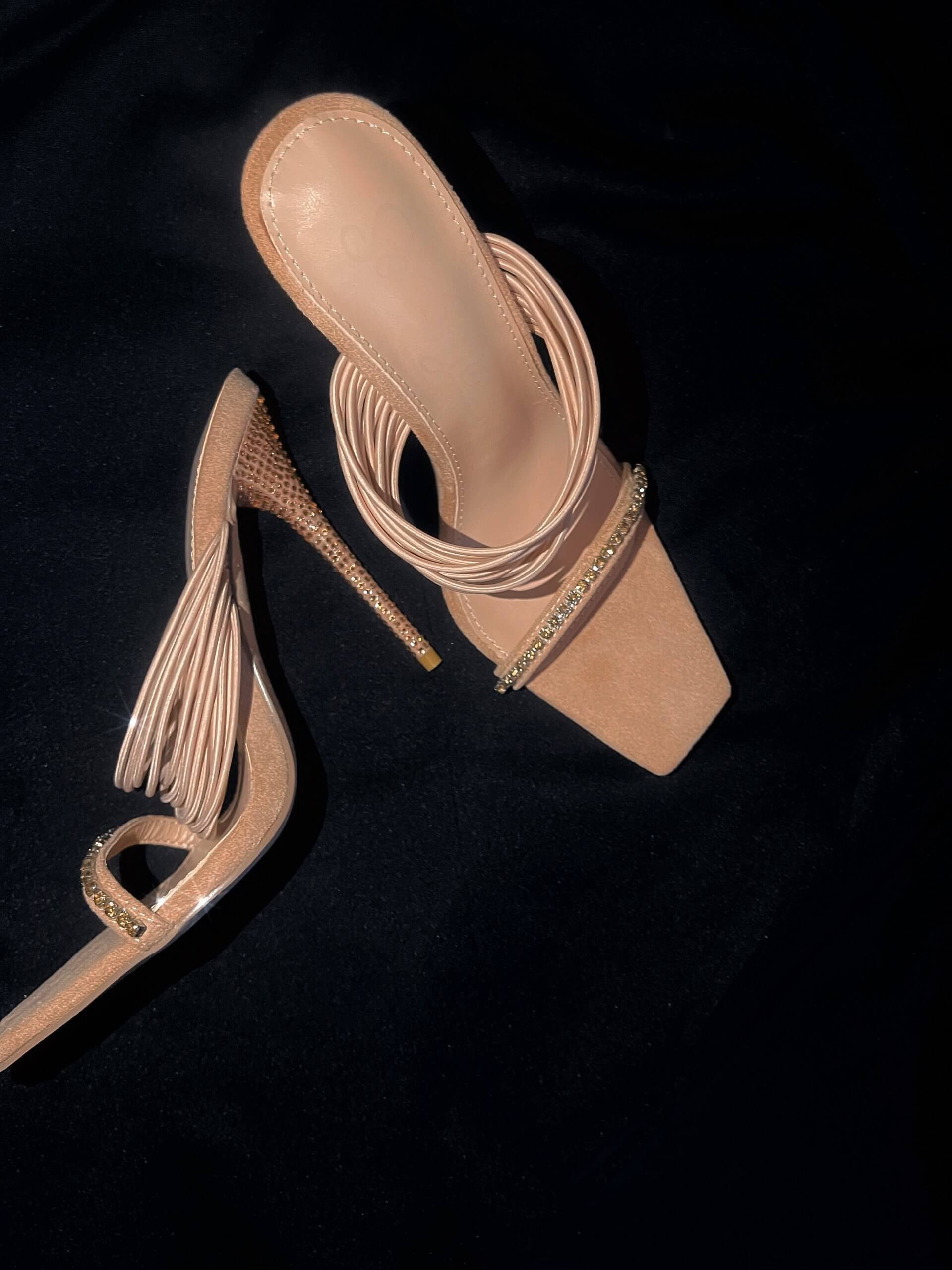 Ophelia Red Faux Suede Heels - Embellished Straps, 4.5" Heel